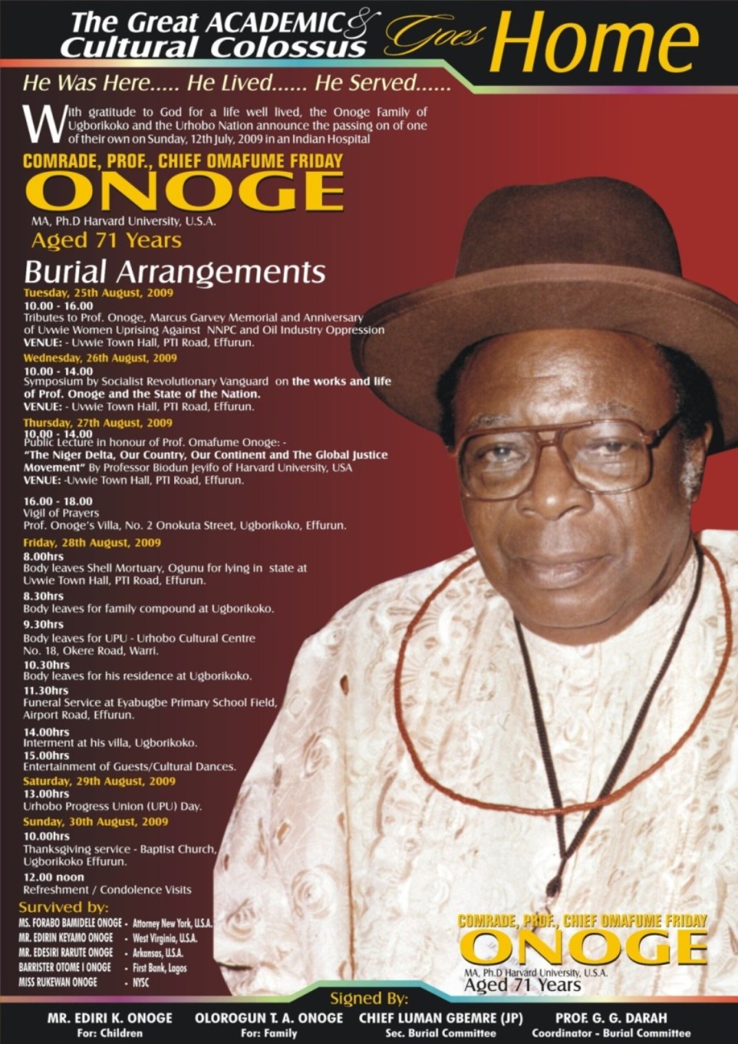 Programme of Events of Professor Omafume Onoge’s Funeral – Digital ...